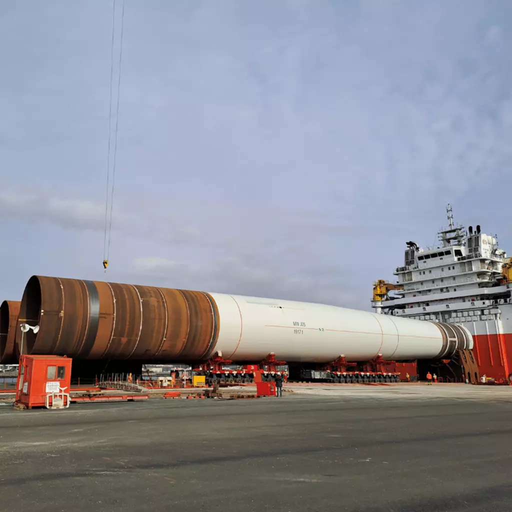 14 XXL monopiles readied for installation with efficient movements and specialized equipment ...
