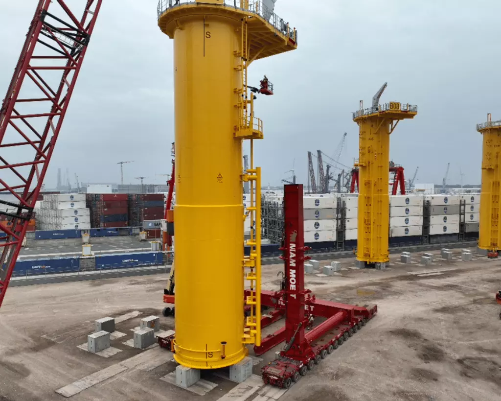 Successful transition piece marshaling for offshore wind farm | Mammoet ...