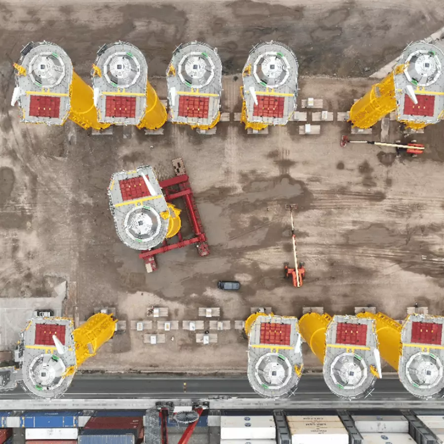 Successful transition piece marshaling for offshore wind farm | Mammoet ...